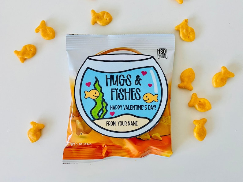 Classroom Goldfish Valentine Gift Tags | Hugs and Fishes | Printable ...