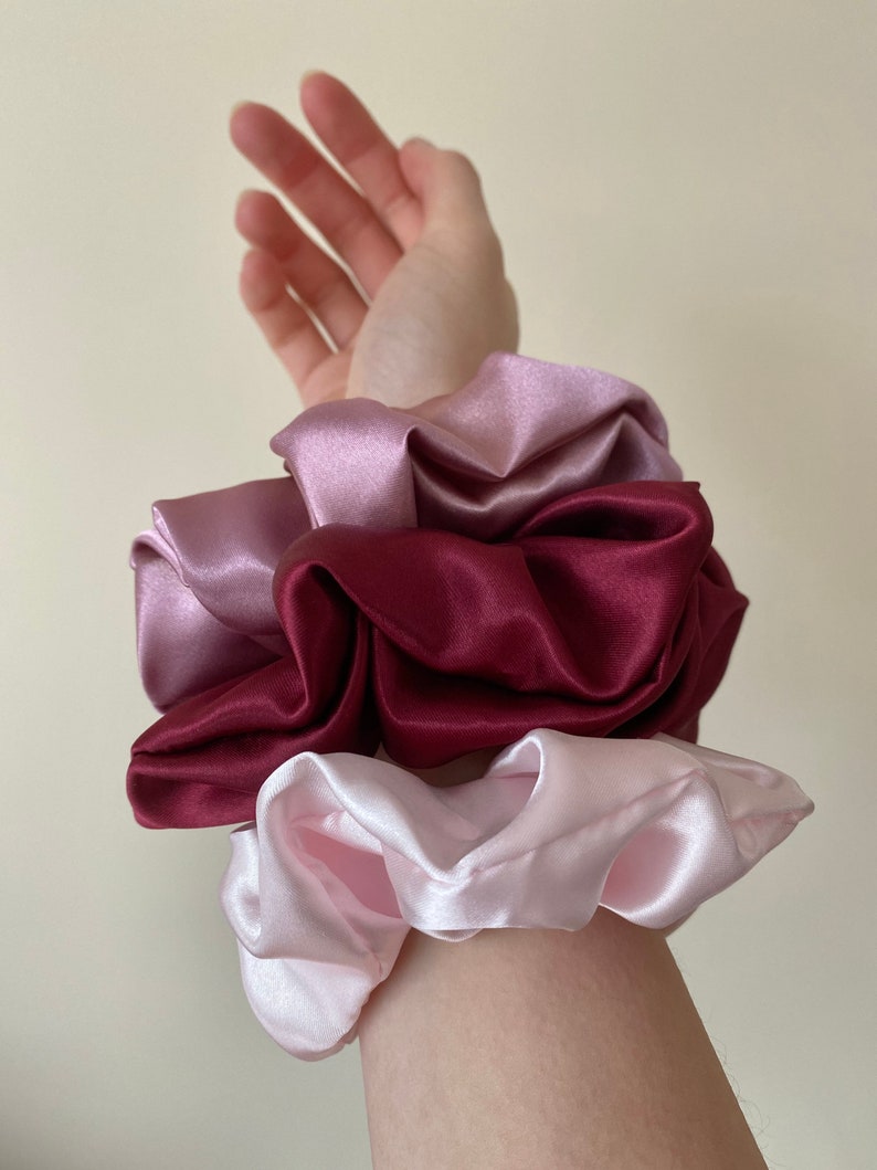 Gift Box - 3 SATIN SCRUNCHIES - Baby Pink, Burgundy Red, Mauve - 2 ...