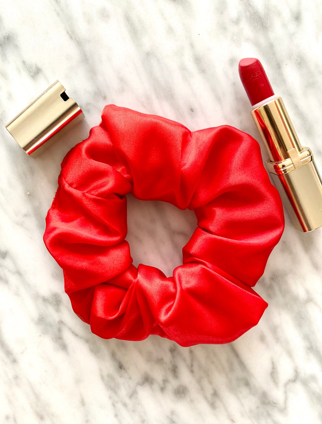 Hot RED SATIN SCRUNCHIE - 2 Sizes (free Uk Delivery When Purchasing 3 ...