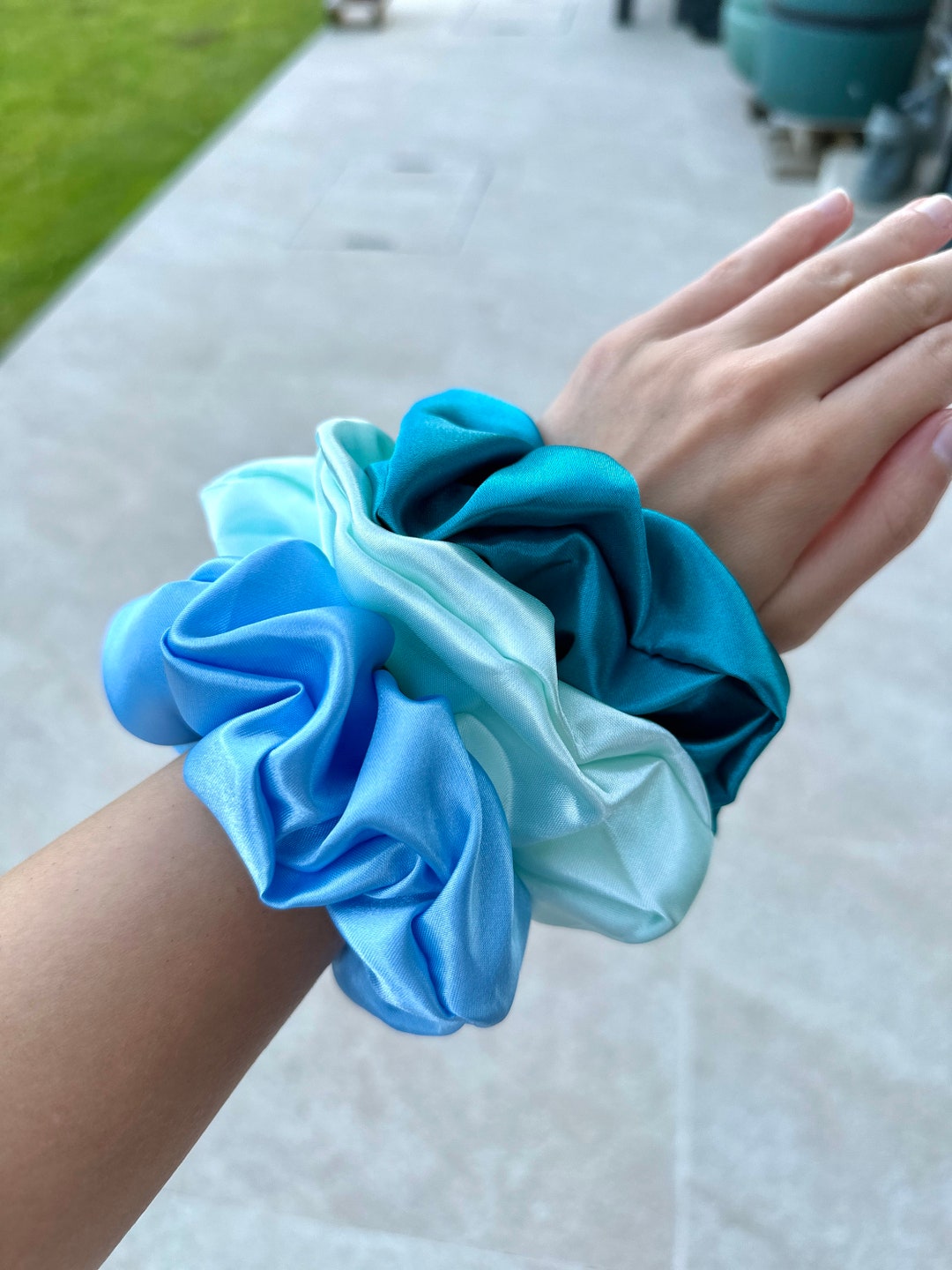 Blue Satin Scrunchie Set: Handmade Hair Accessories Gift Pack - Etsy
