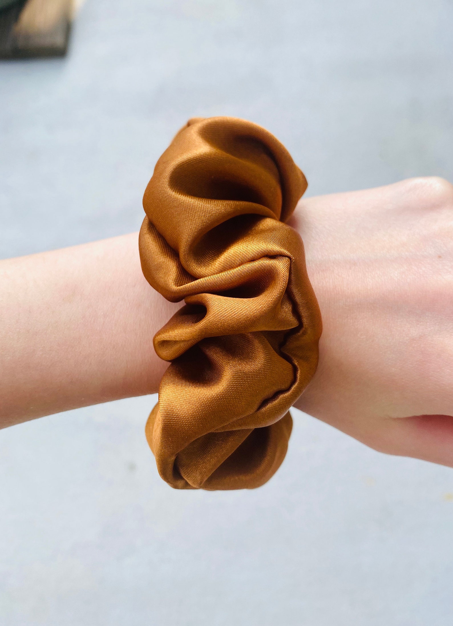 BROWN Copper SATIN SCRUNCHIE 2 sizes Free Uk Delivery when | Etsy