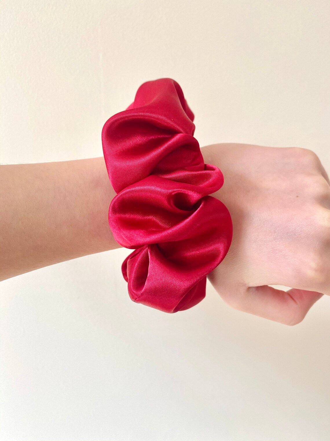 Festive RED SATIN SCRUNCHIE - 2 Sizes (free Uk Delivery When Purchasing ...