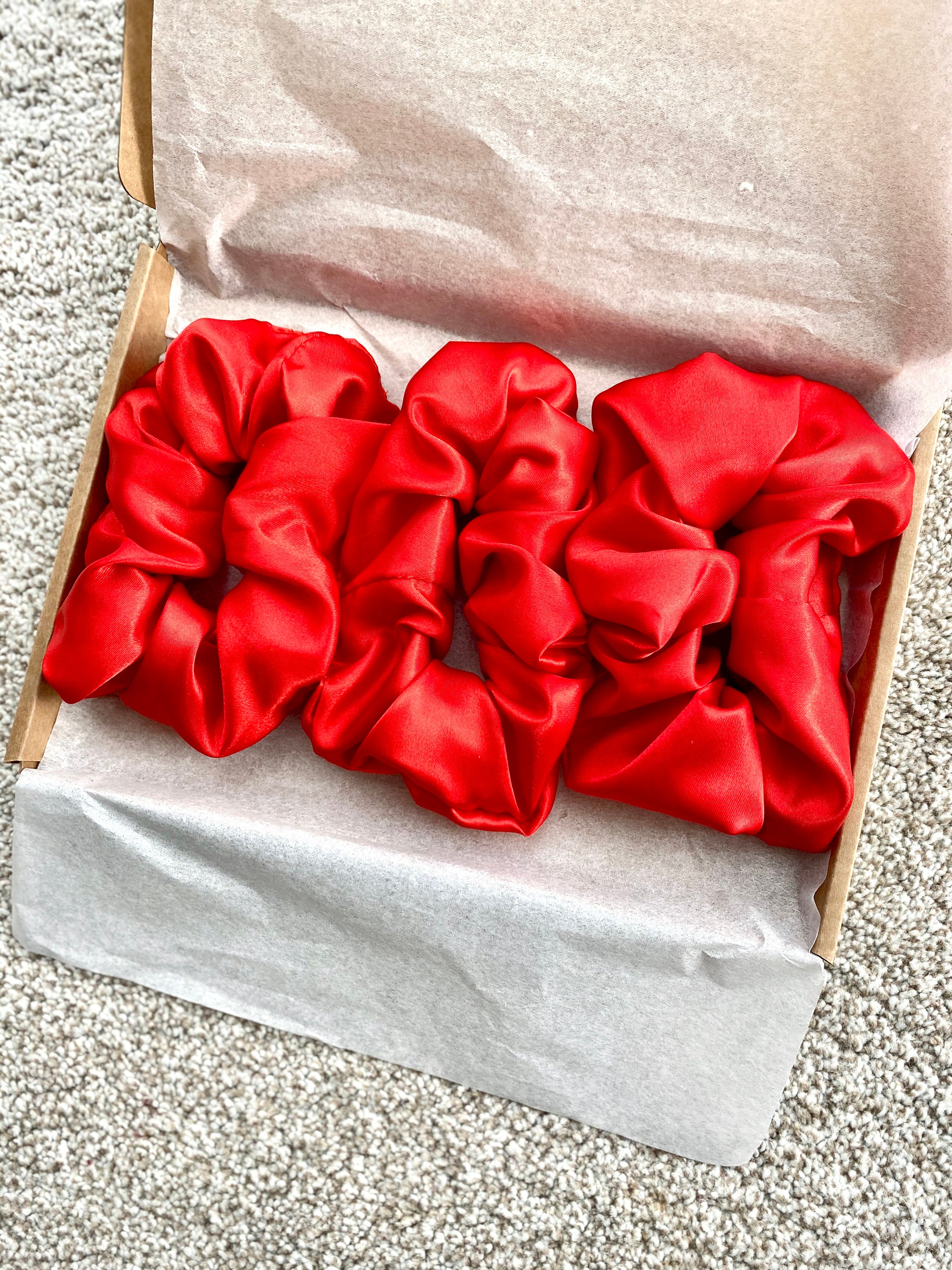 Hot RED SATIN SCRUNCHIE - 2 Sizes (free Uk Delivery When Purchasing 3 ...