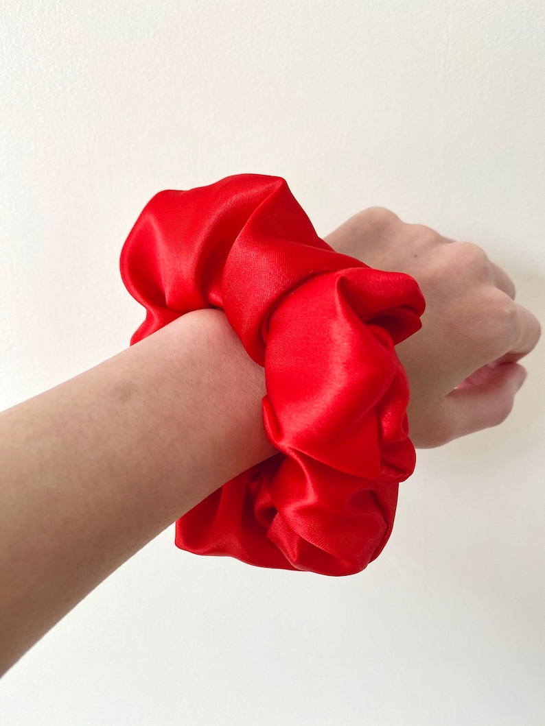 Hot RED SATIN SCRUNCHIE - 2 Sizes (free Uk Delivery When Purchasing 3 ...