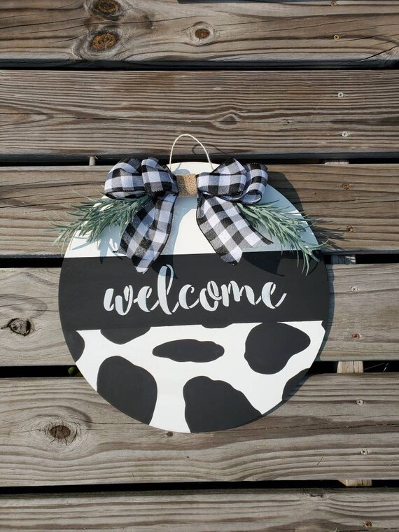 15 Cow Print Welcome Sign Cow Door Hanger Farm Door | Etsy