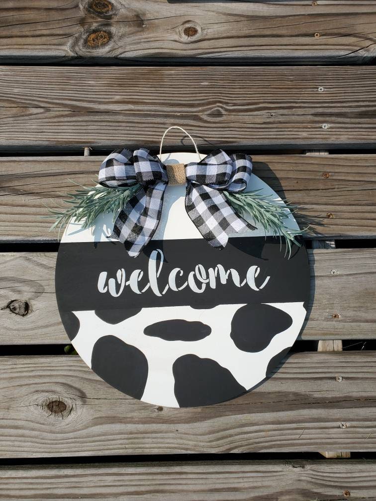 15 Cow Print Welcome Sign Cow Door Hanger Farm Door | Etsy