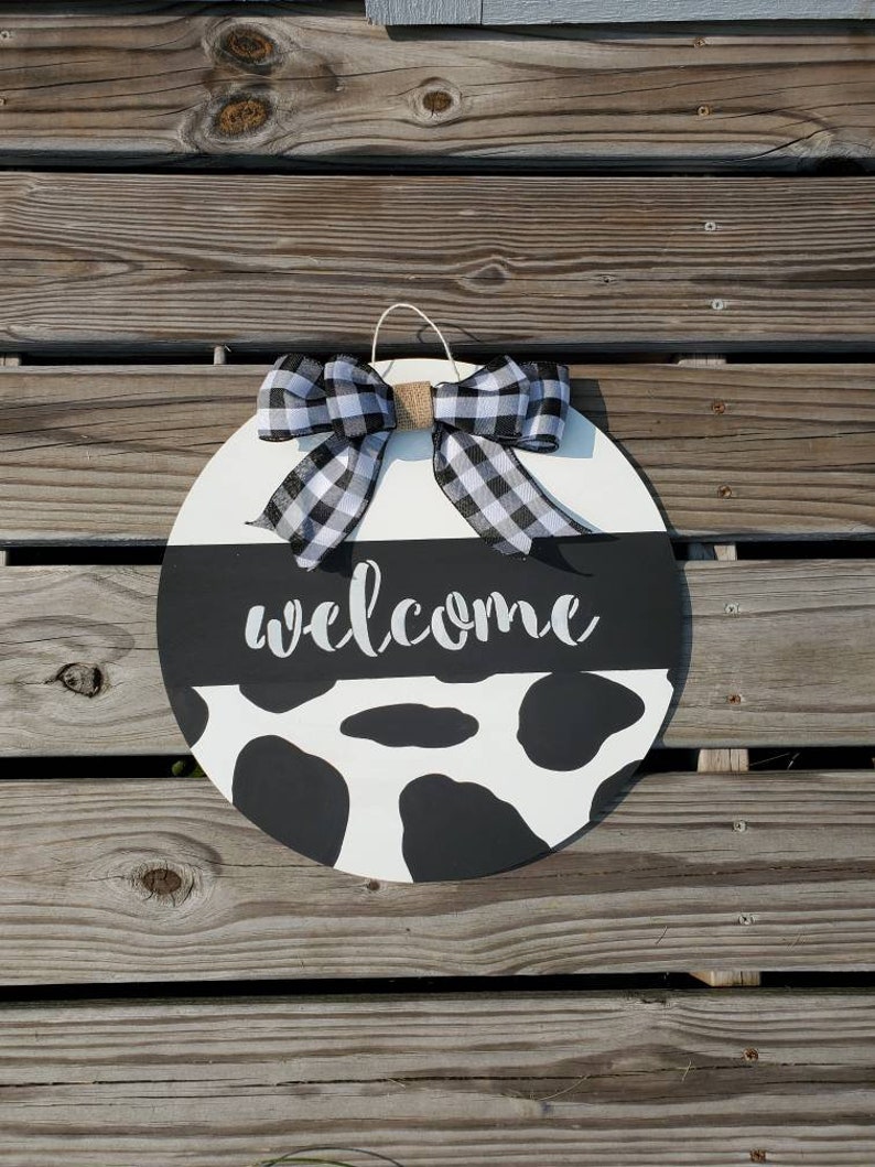 15 Cow Print Welcome Sign Cow Door Hanger Farm Door - Etsy