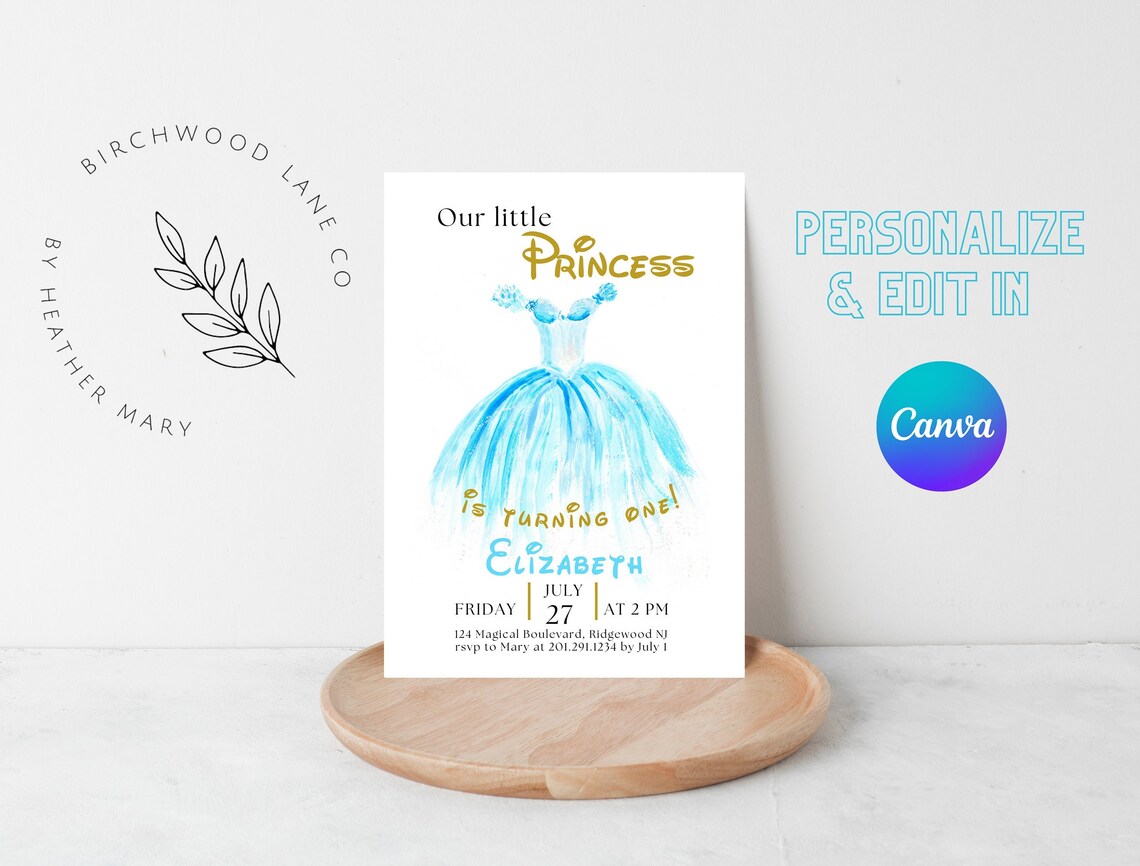 Princess Dress Invitation, Princess Birthday Invitation, Cinderella ...