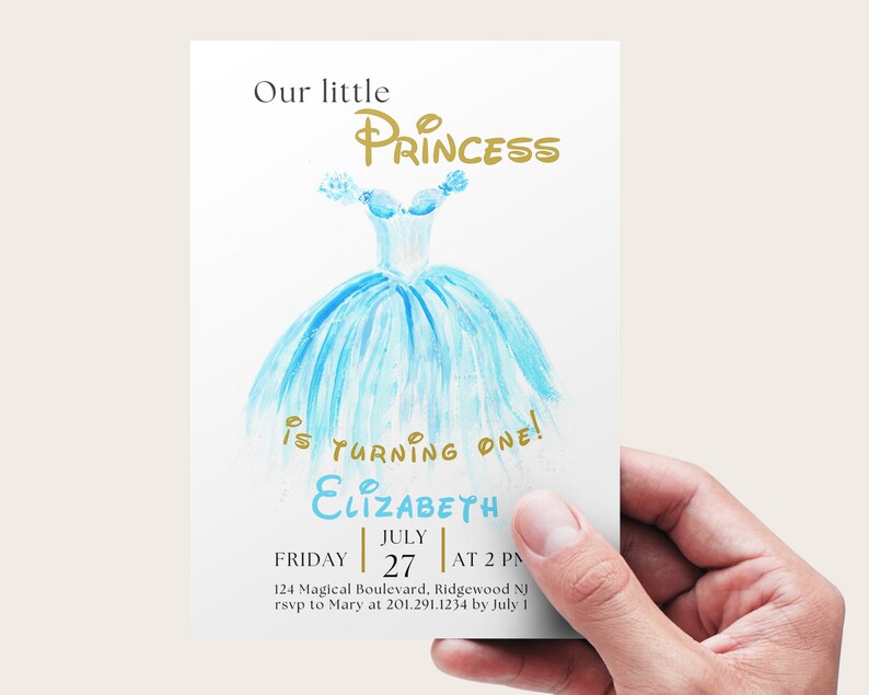 Princess Dress Invitation, Princess Birthday Invitation, Cinderella ...