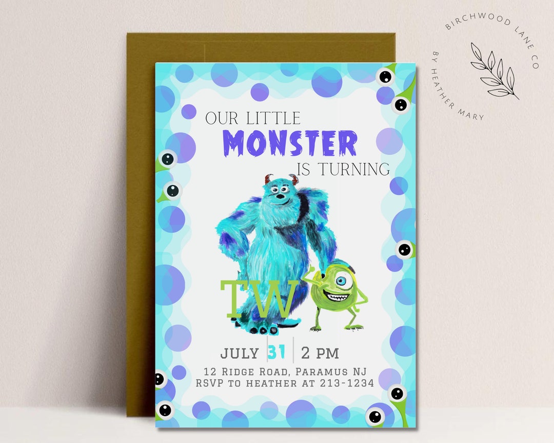 Monsters Inc Birthday Party Invitation, Monster Party Invitation, TWO ...