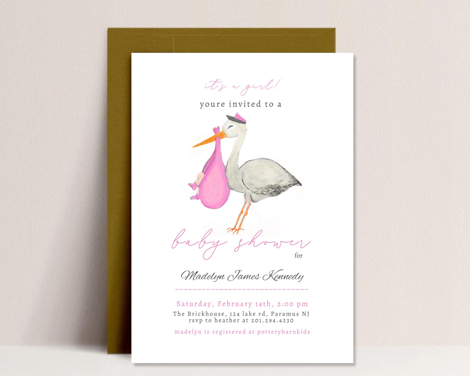 STORK Invitation, Baby Girl Stork, Pink Baby Invitation, Shower for ...