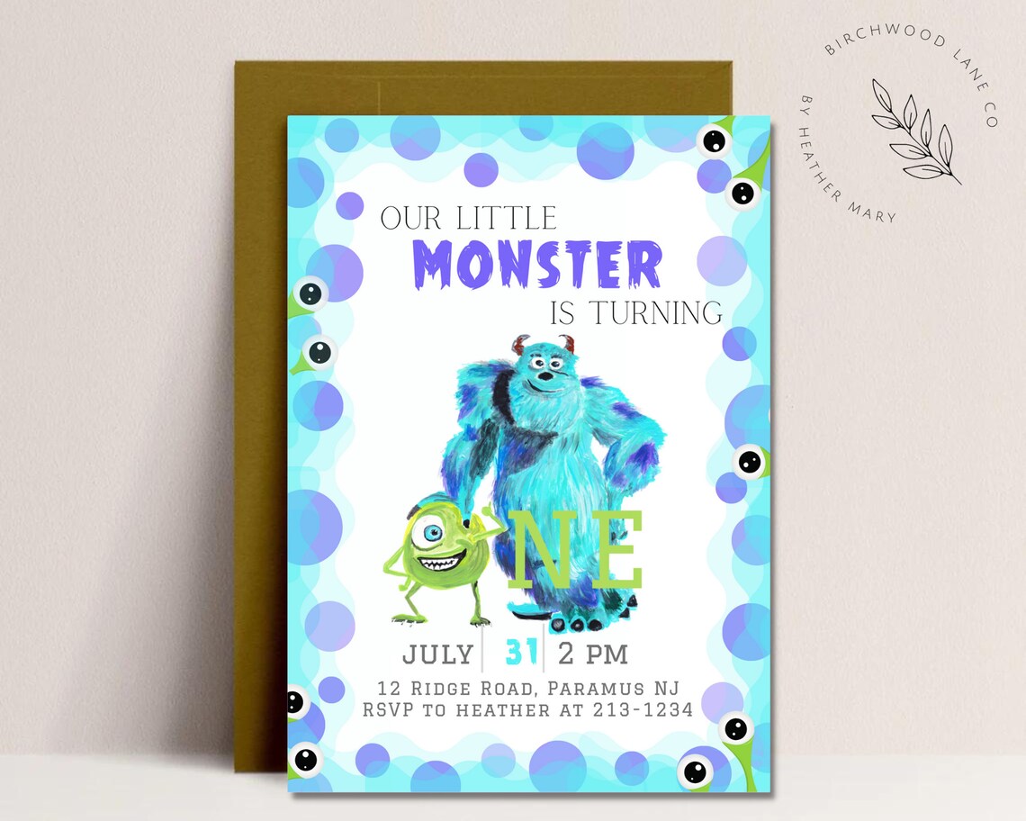 Monsters Inc Birthday Party Invitation, Monster Party Invitation, ONE ...