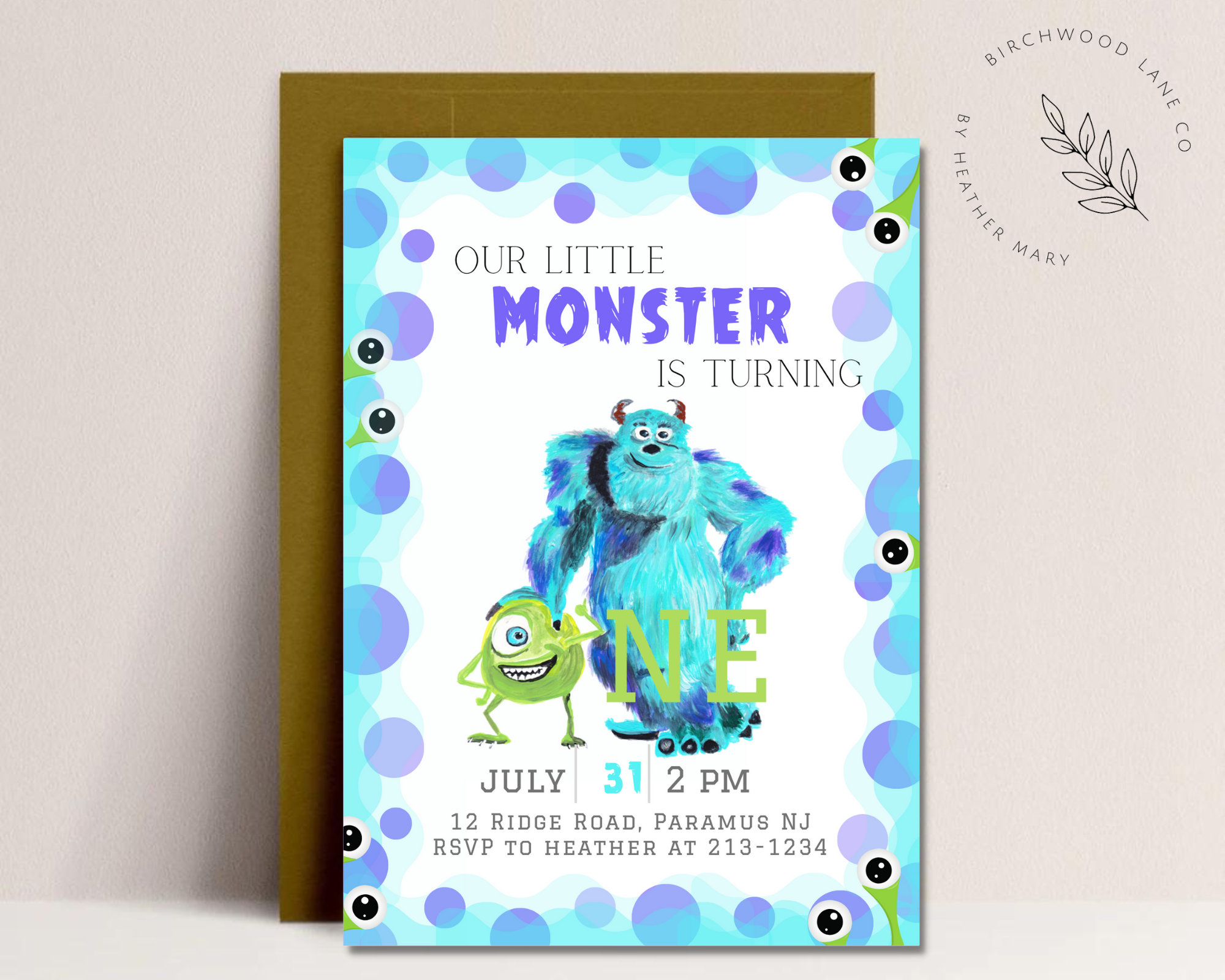 Monsters Inc Birthday Party Invitation, Monster Party Invitation, ONE ...