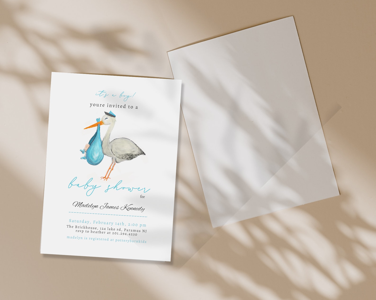 Stork Baby Shower Invitation, Baby Stork, Stork Holding Baby Boy Invite ...