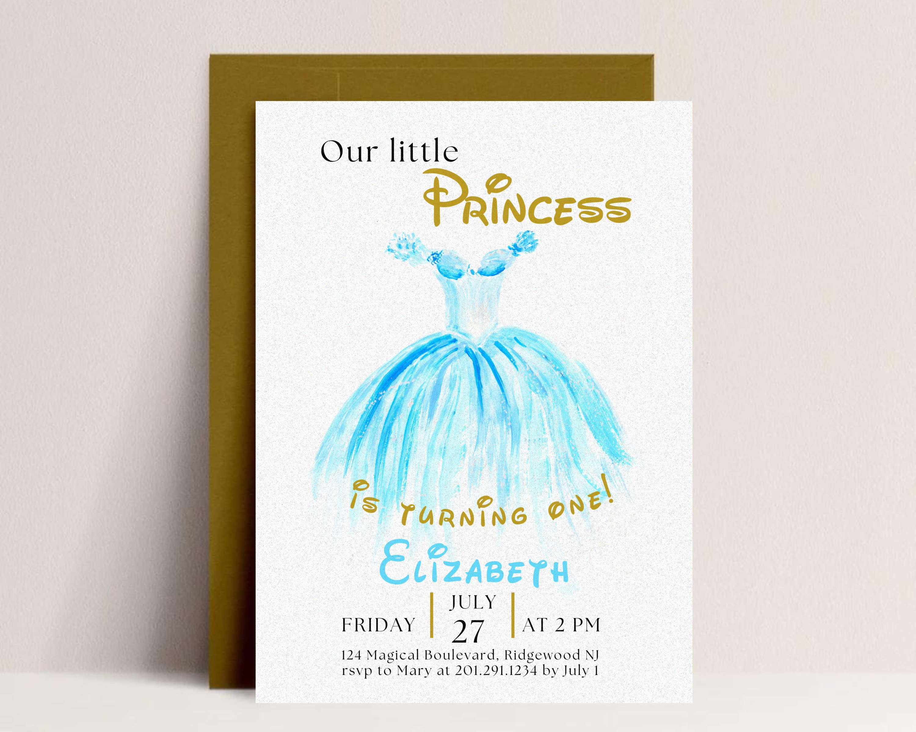 Princess Dress Invitation, Princess Birthday Invitation, Cinderella ...