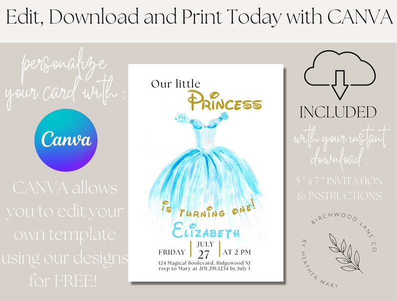 Princess Dress Invitation, Princess Birthday Invitation, Cinderella ...