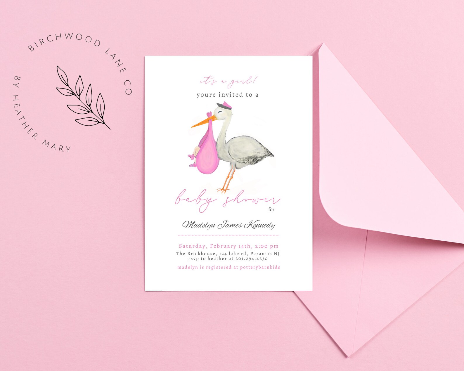 STORK Invitation, Baby Girl Stork, Pink Baby Invitation, Shower for ...