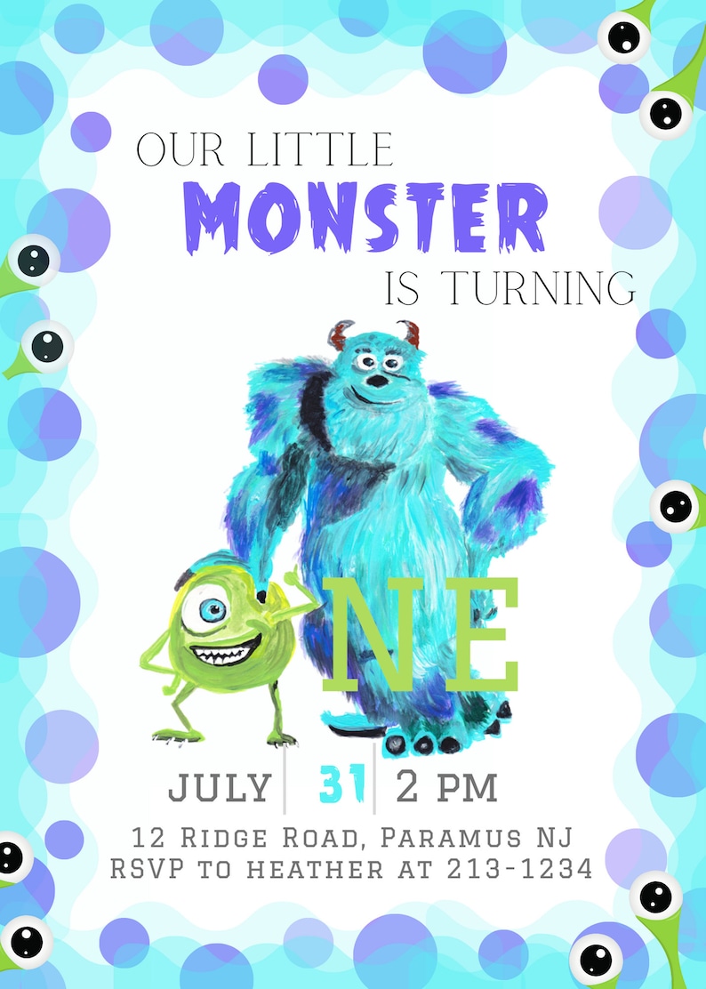 Monsters Inc Birthday Party Invitation, Monster Party Invitation, ONE ...
