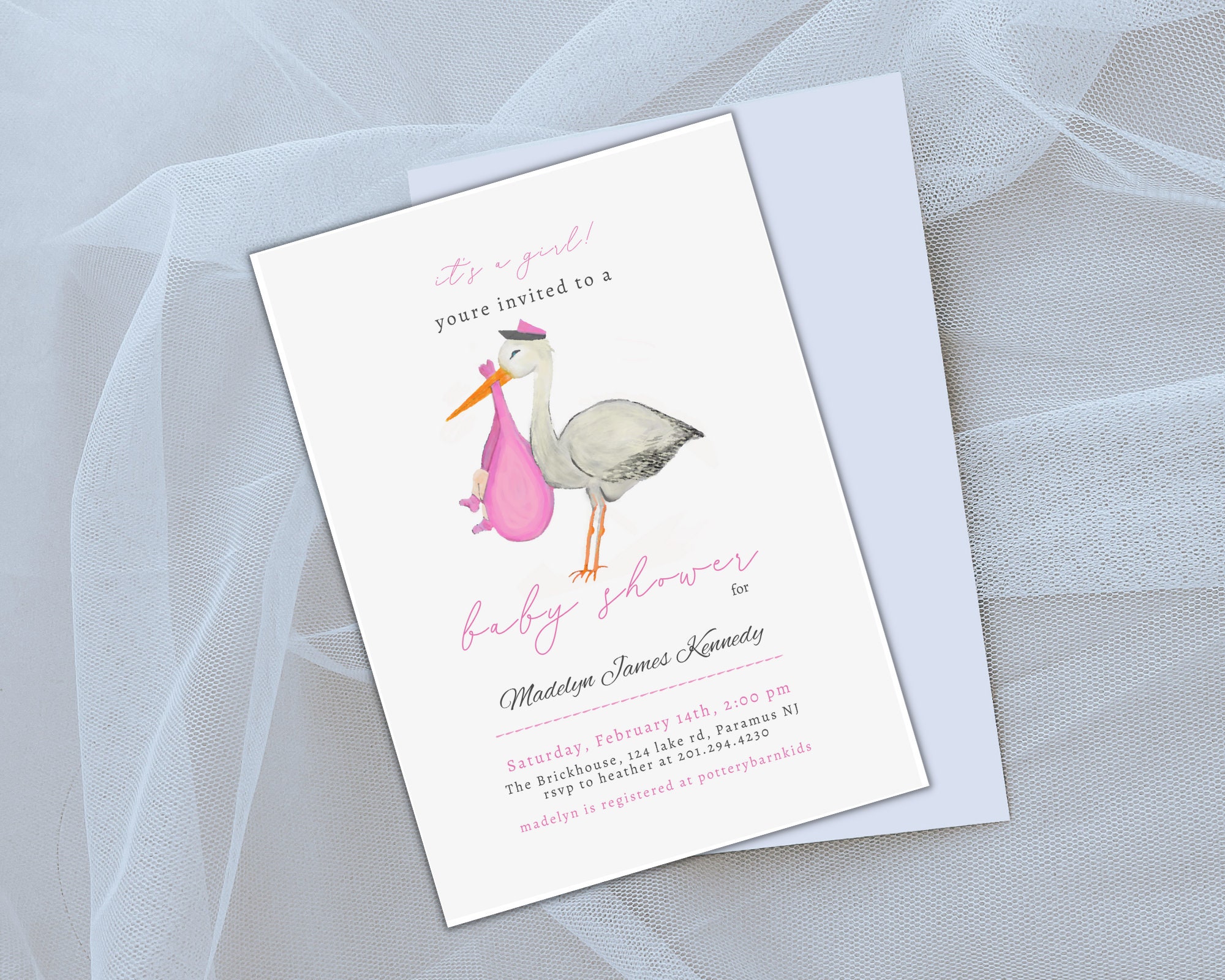 STORK Invitation, Baby Girl Stork, Pink Baby Invitation, Shower for ...