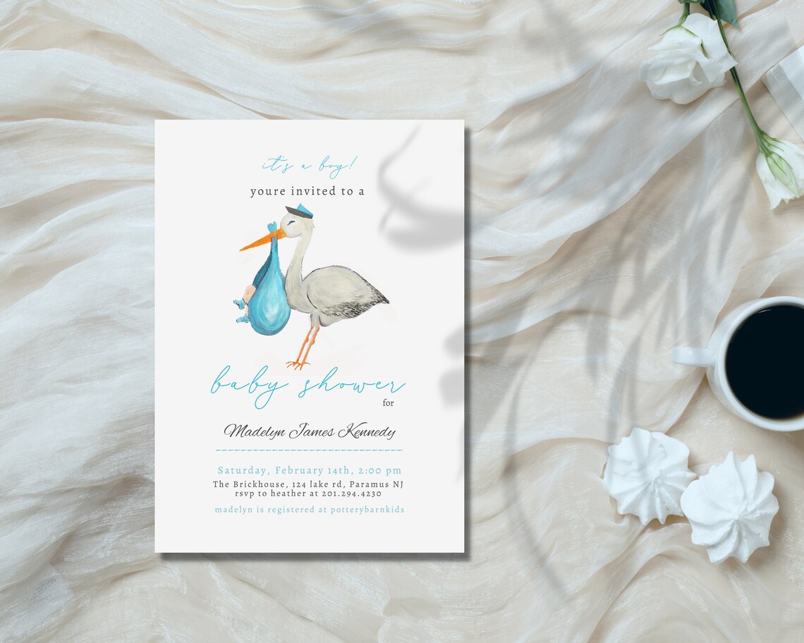 Stork Baby Shower Invitation Baby Stork Stork Holding Baby - Etsy