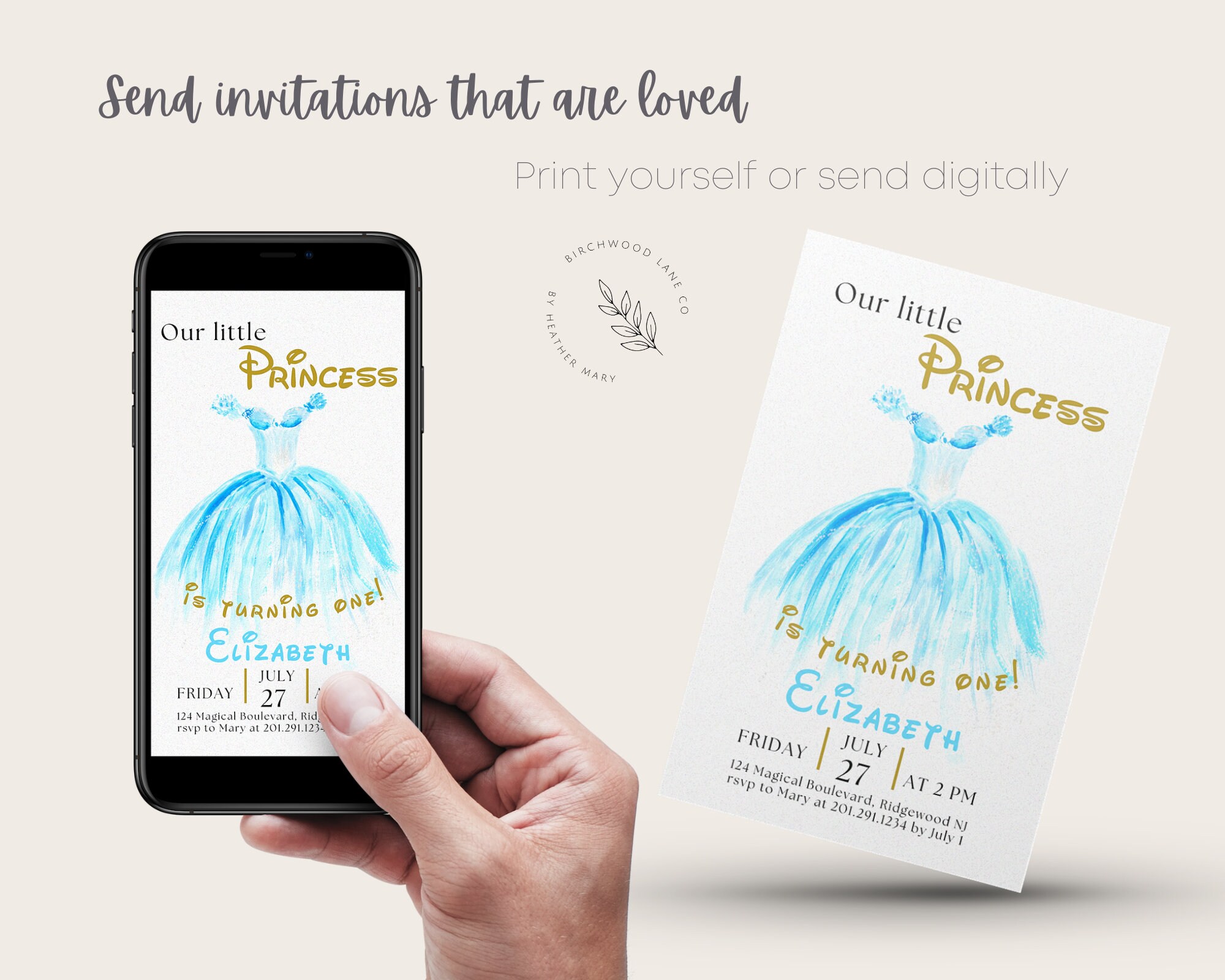 Princess Dress Invitation, Princess Birthday Invitation, Cinderella ...