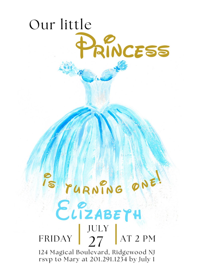 Princess Dress Invitation, Princess Birthday Invitation, Cinderella ...