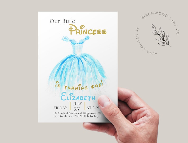 Princess Dress Invitation, Princess Birthday Invitation, Cinderella ...