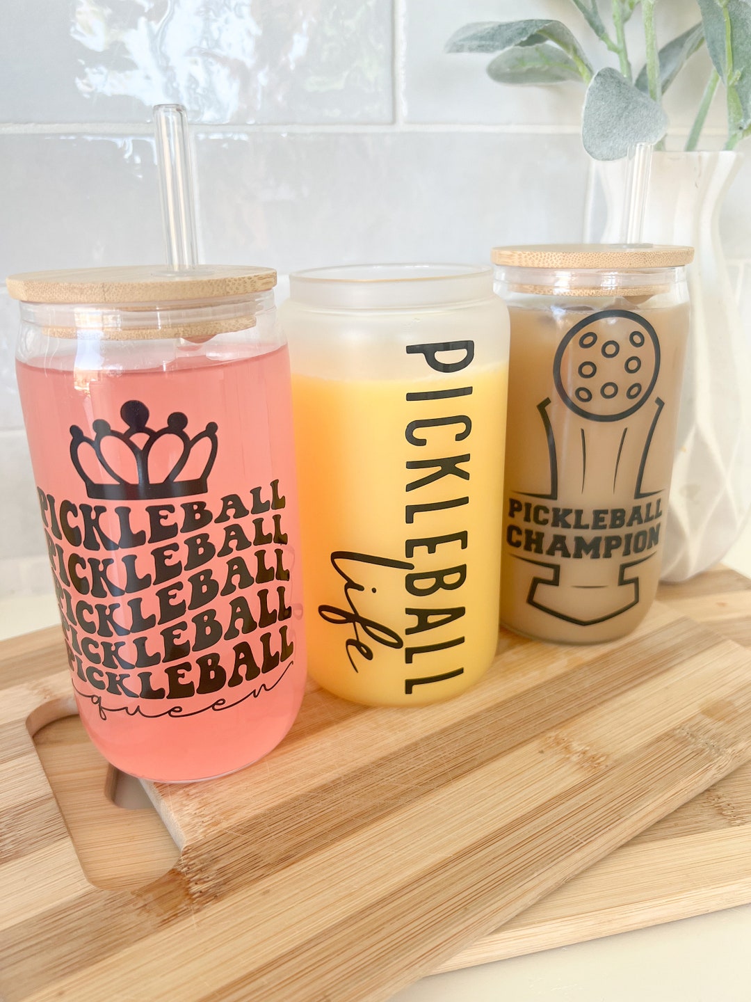 Pickleball Paddle Gift Tumbler Glass Cup Iced Coffee Beer Glass ...