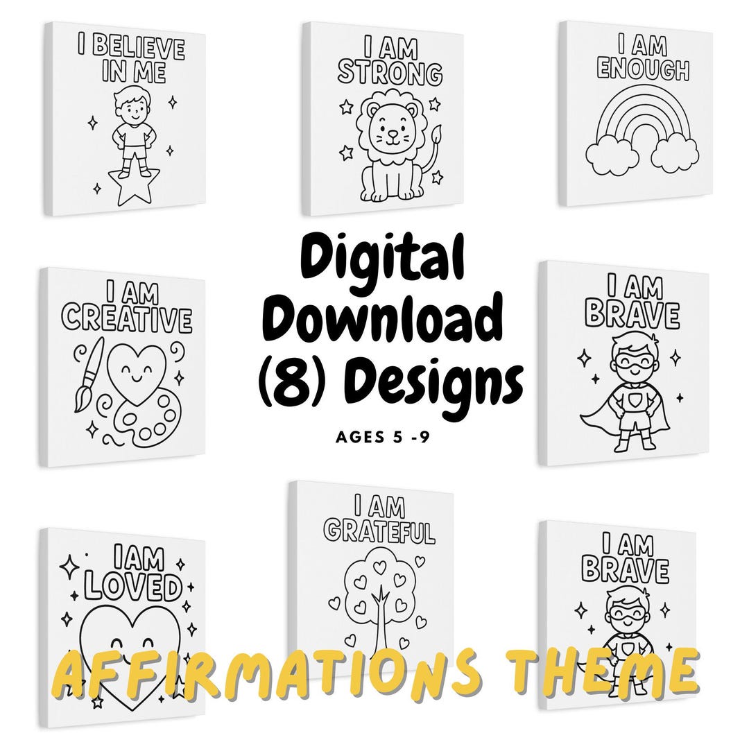 Affirmations for Kids Outlines: Kids' Painting Template (SVG, PDF ...