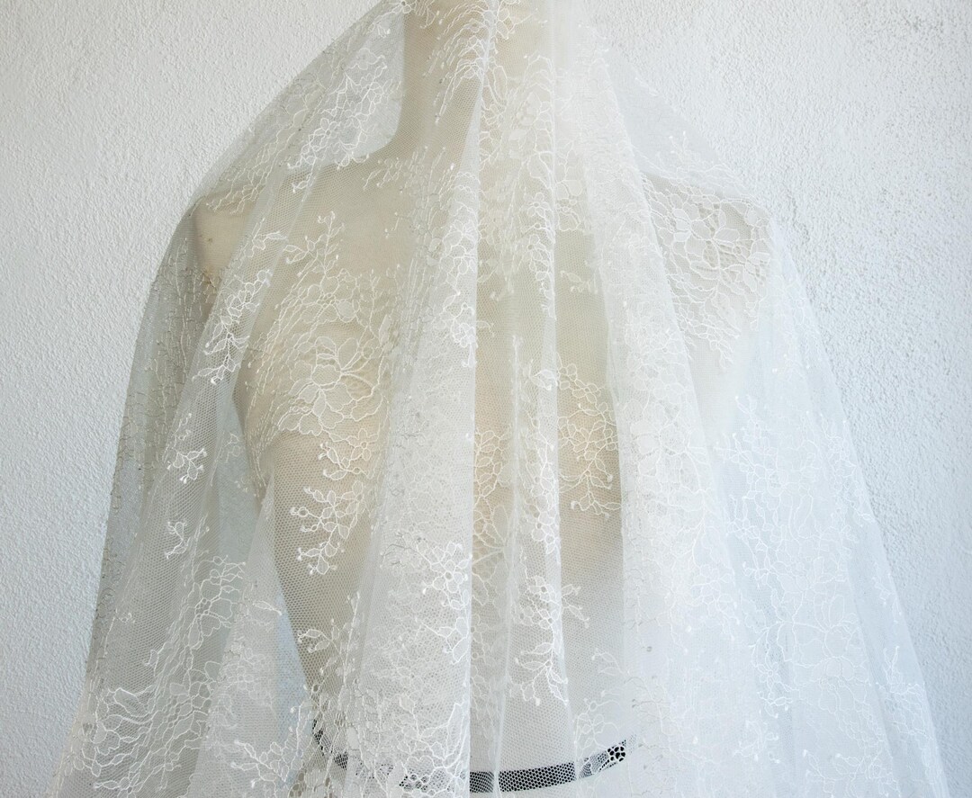Lace Fabric, Chantilly Floral Lace Double Scalloped Sold by the Yard ...