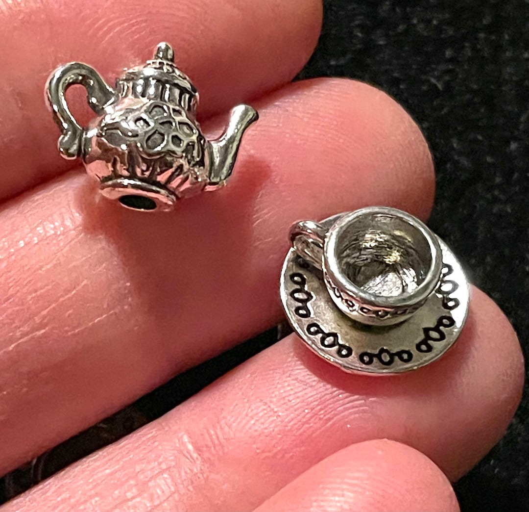 8 Piece Teapot & Teacup Charm Set Tibetan Antique Silver Metal Charms ...