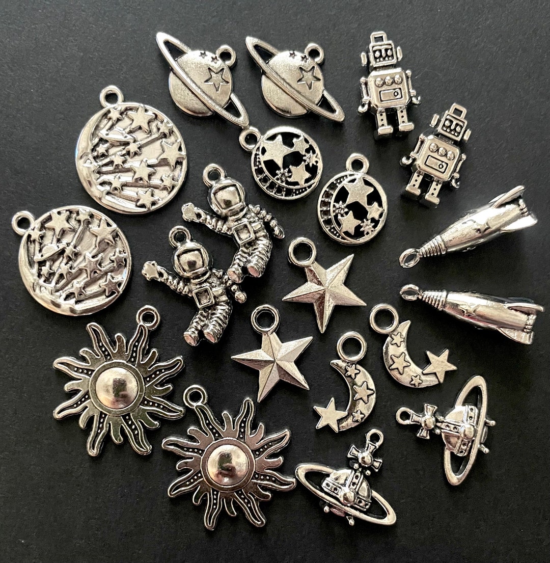 20 Piece Celestial & Outer Space Charm Set Tibetan Silver Charms for ...