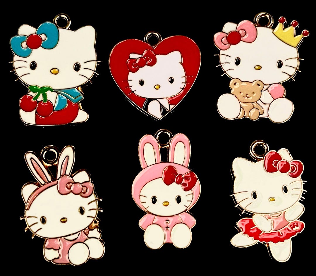 6 Piece Little Miss Kitty Japanese Anime Charm Set Gold Alloy and ...