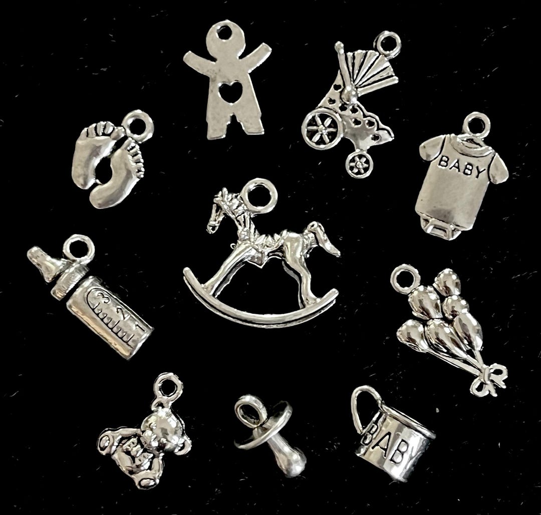 10 Piece Baby Themed Assorted Antique Silver Metal Charms for Jewelry ...