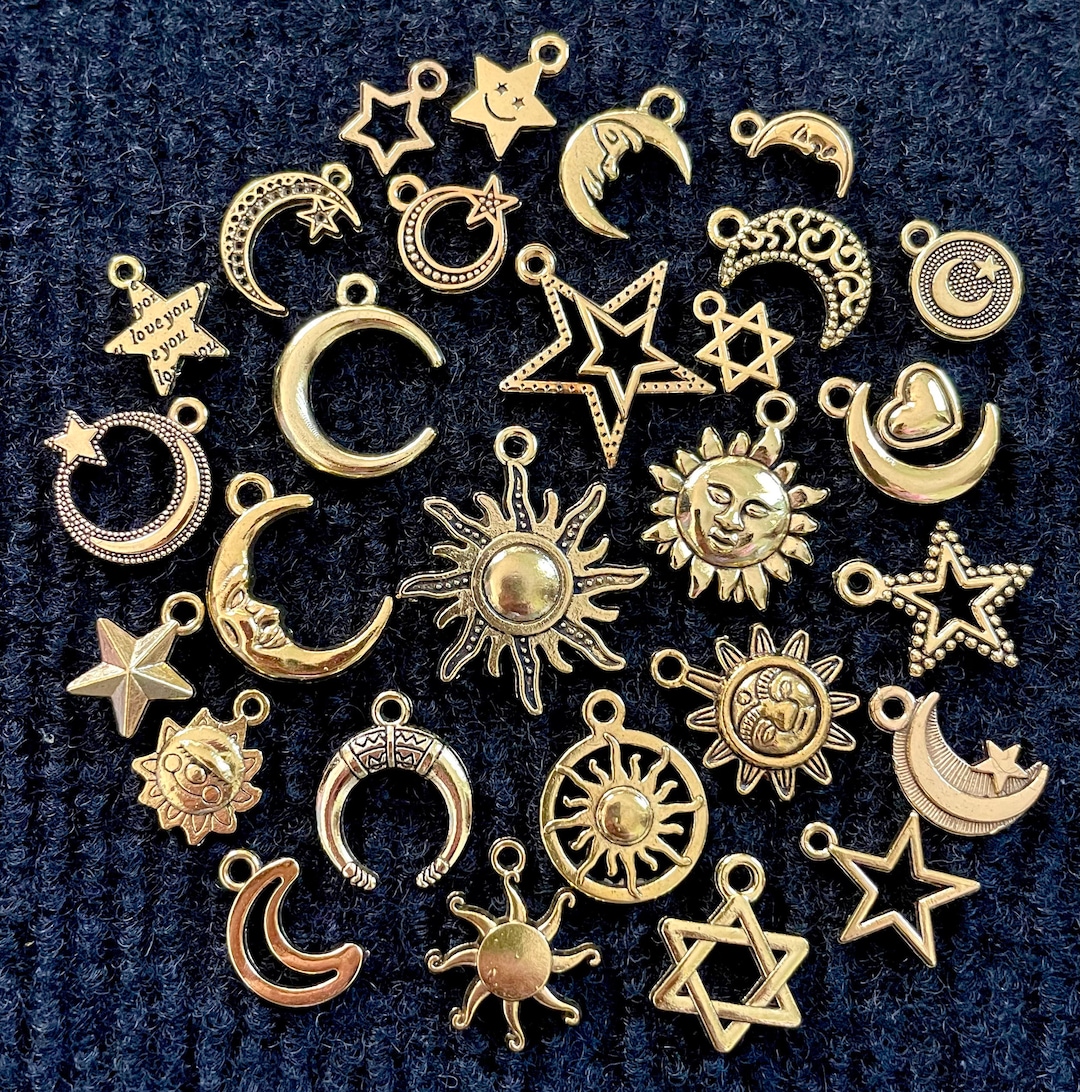 28 Piece Celestial Charm Set Mixed Antique Gold Alloy Charms for Jewelry Making, Scrapbooking ...