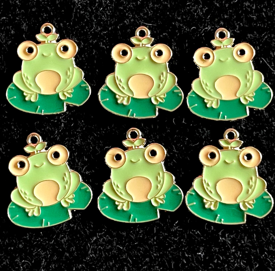 Set of 6 Kawaii Frog Charms for Jewelry Making, Crafting, Scrapbooking ...
