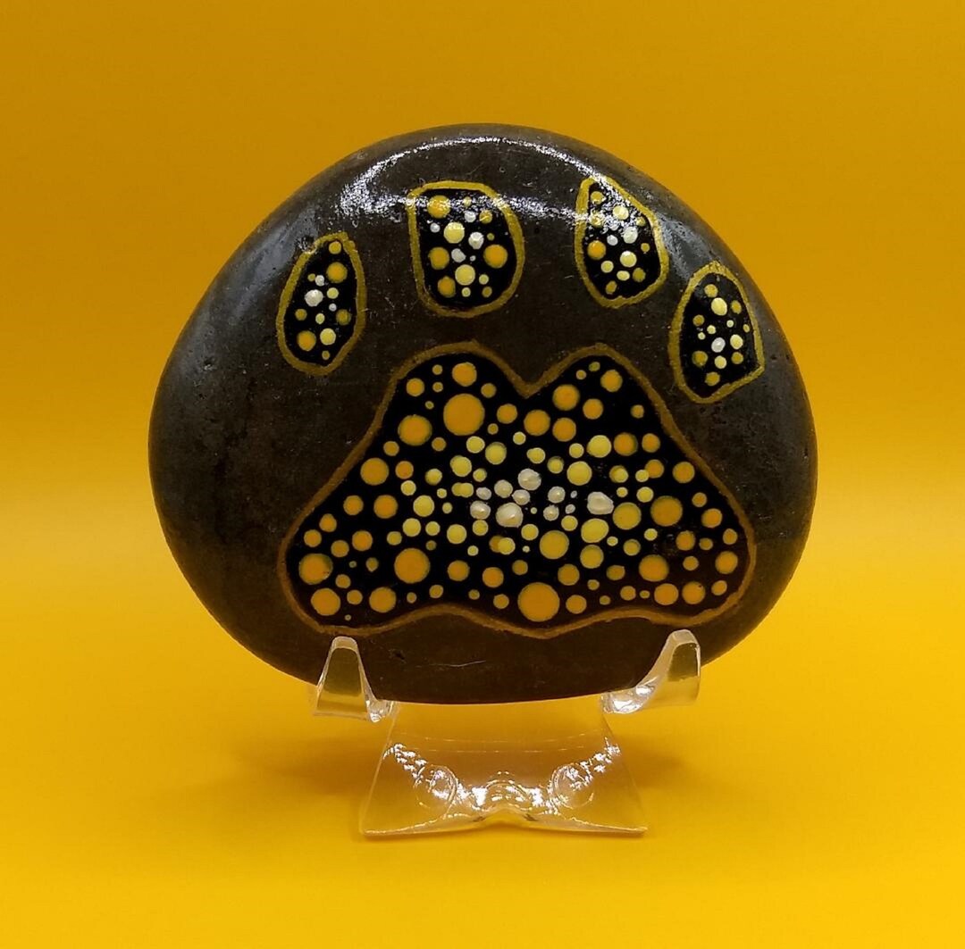 Paw Print Design Rock With Stand, Paw Print Acrylic Rock, Painted Rock ...