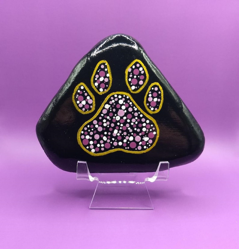 Paw Print Design Stone With Stand, Mandala Paw Print Acrylic Stone, Dot ...