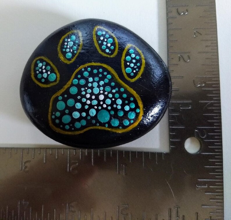 Paw Print Design Rock With Stand, Paw Print Acrylic Rock, Painted Rock ...
