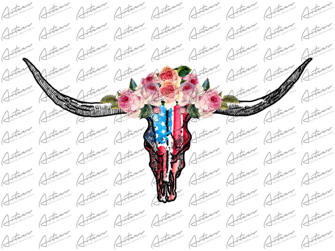 Bulls Horn American Flag Png Download - Etsy