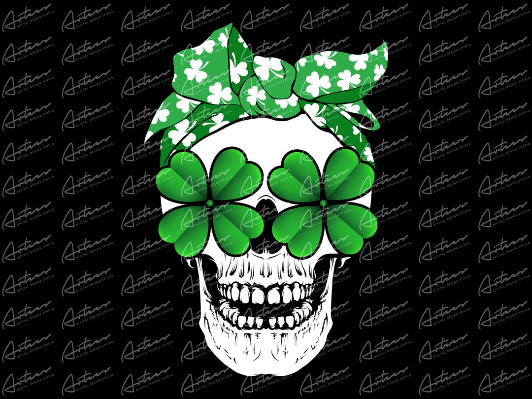Clover Skull With Polka Bandana Png Download - Etsy