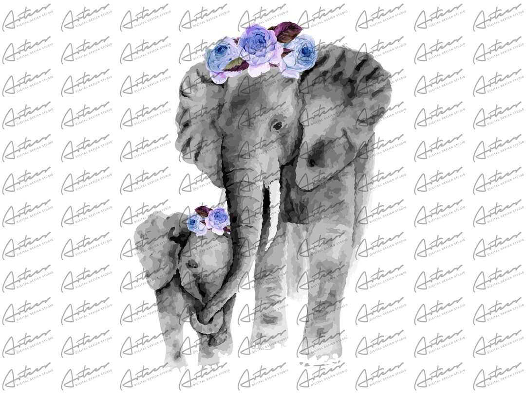 Watercolor Elephant Mom and Baby Png Download - Etsy