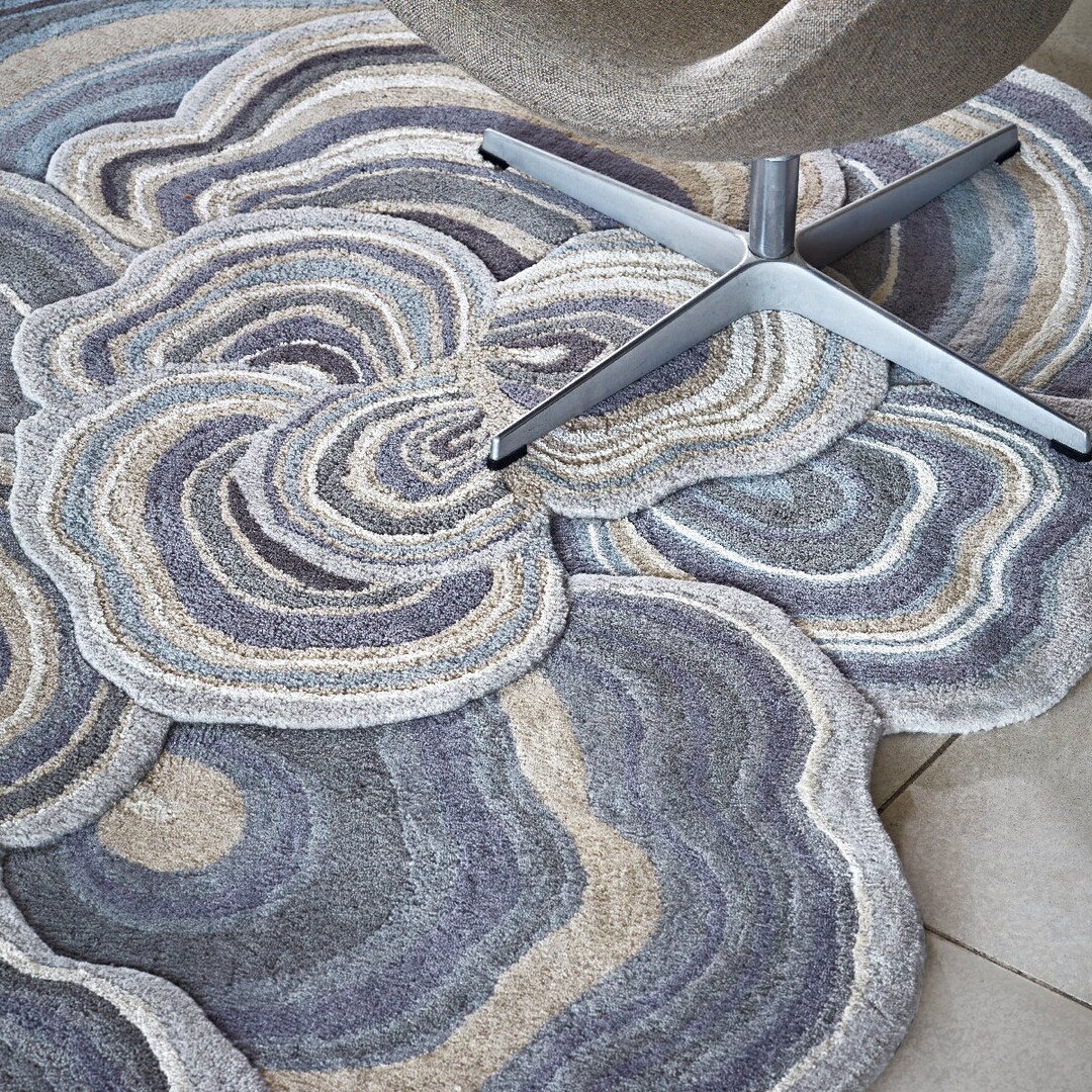 Wool Modern Designer Irregular Rug Grey,beige,blue Handmade Thick Pile ...