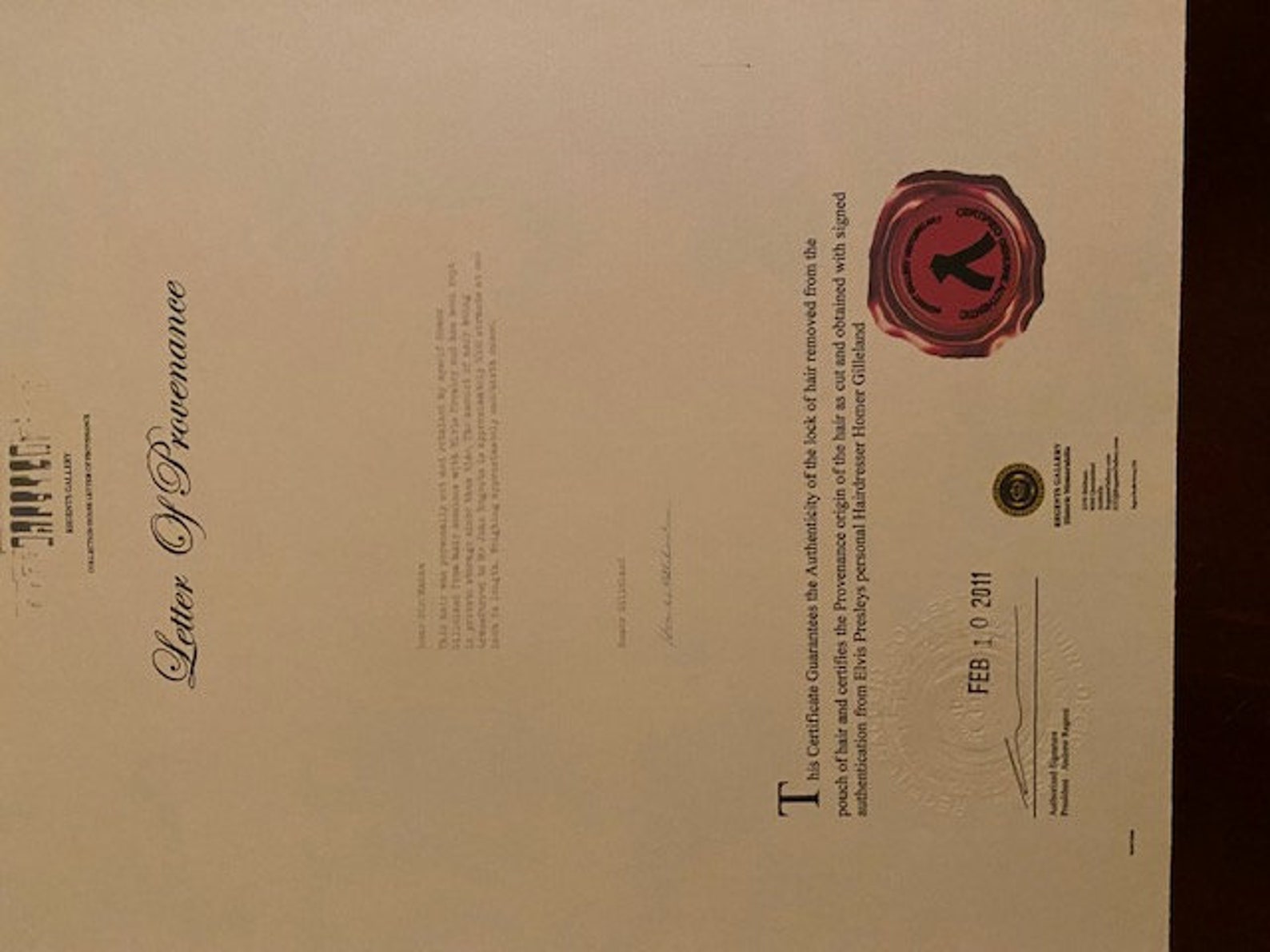 Elvis Presley Very Rare Authentic Hair Lock Sold at Heritage Auction ...