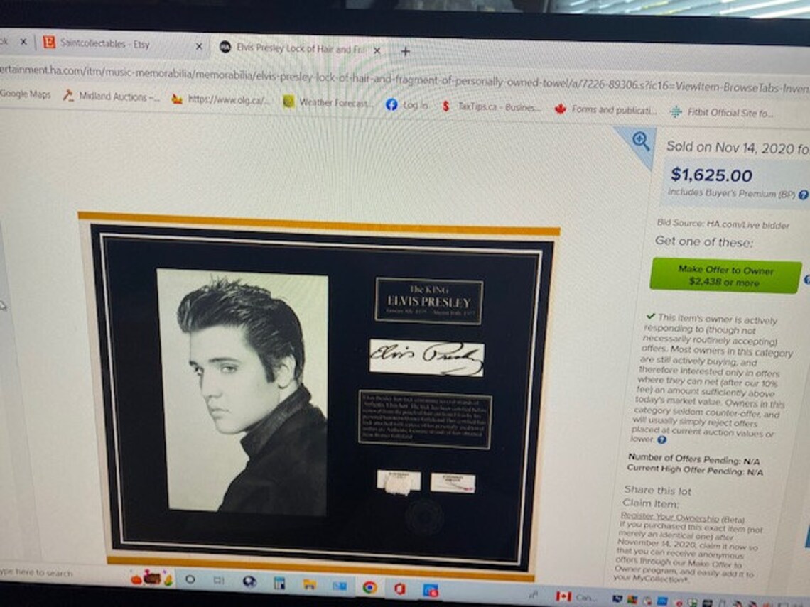 Elvis Presley Very Rare Authentic Hair Lock Sold at Heritage Auction ...