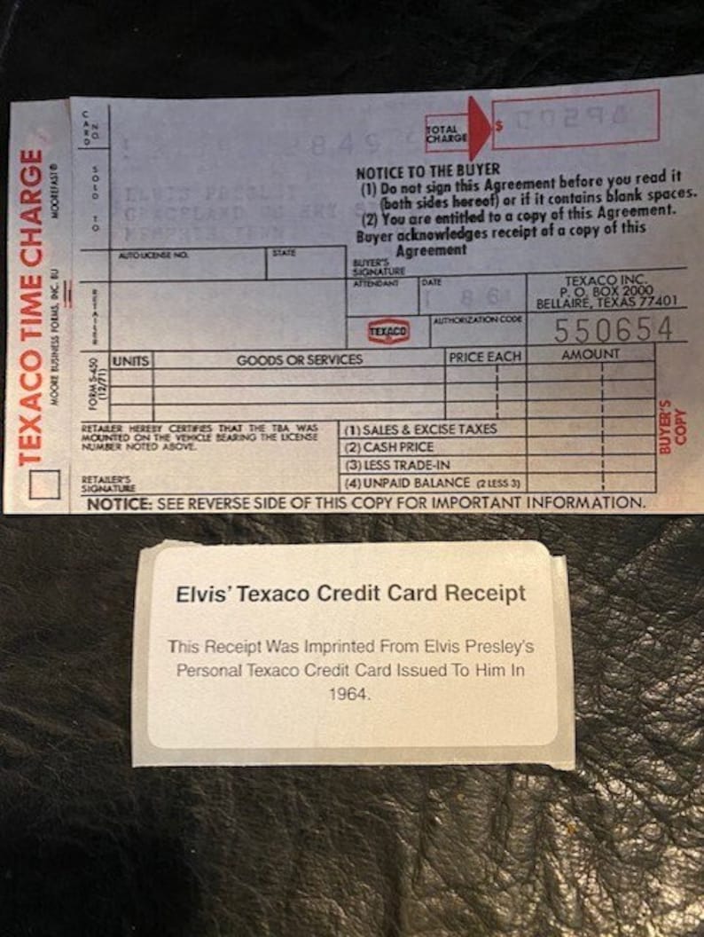 Elvis Texaco Credit Card Receipt - Authentic - Imprinted From His ...
