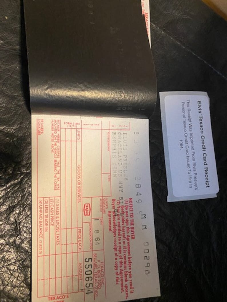 Elvis Texaco Credit Card Receipt - Authentic - Imprinted From His ...