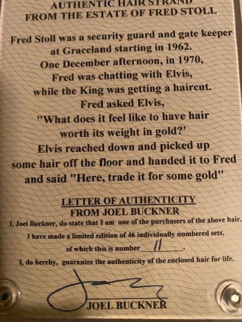 Elvis Presley Authentic Hair Strand Guaranteed Authentic - Etsy