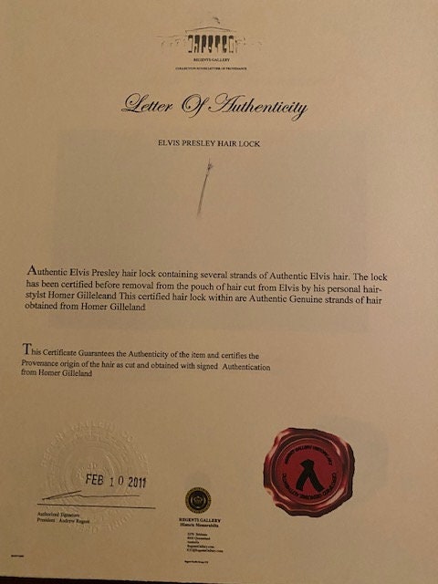 Elvis Presley Very Rare Authentic Hair Lock Sold at Heritage - Etsy