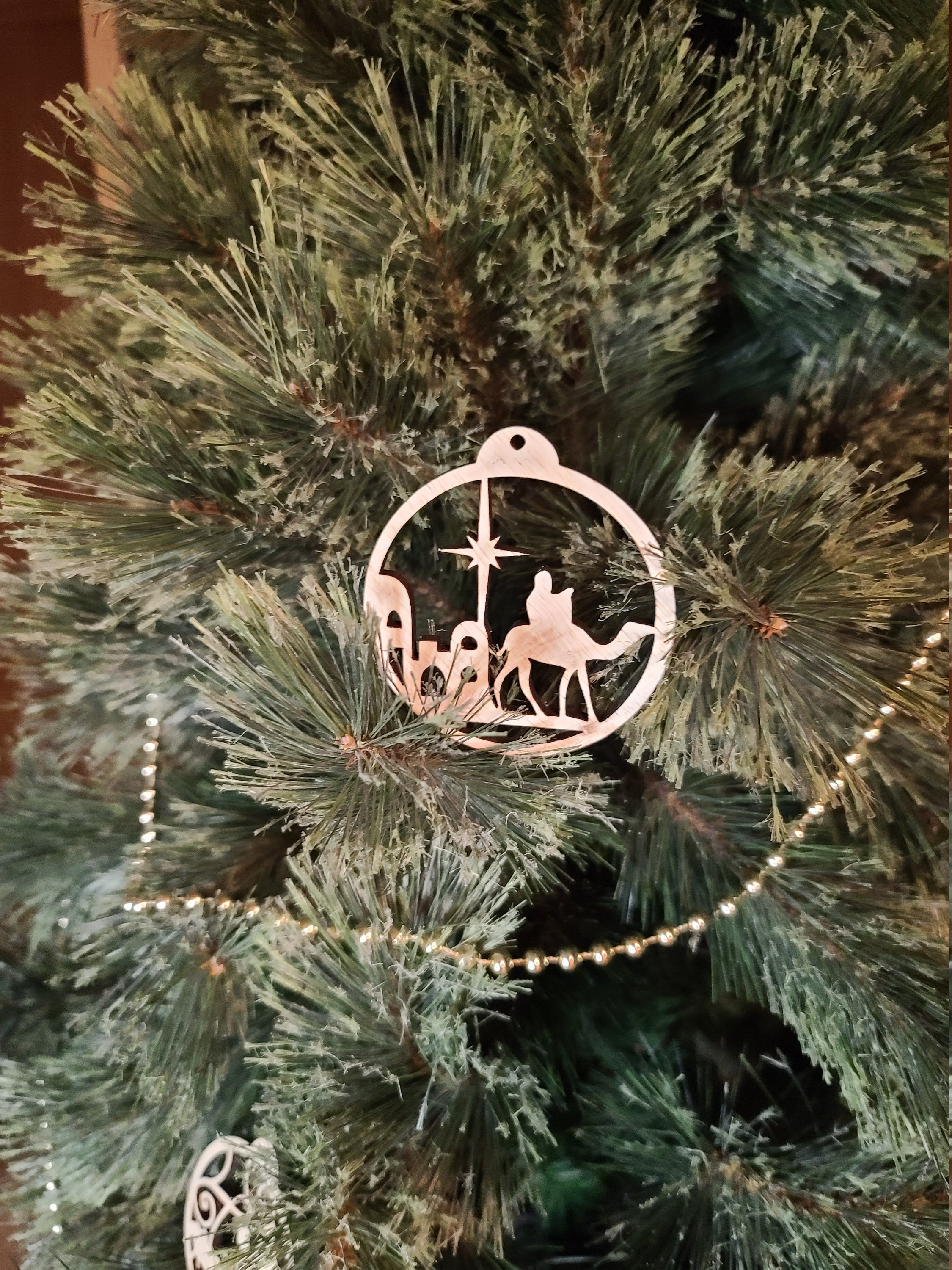 Nativity Ornament Set of 4, Wood Laser Cut, 3 Inch Wide, Christmas Tree ...
